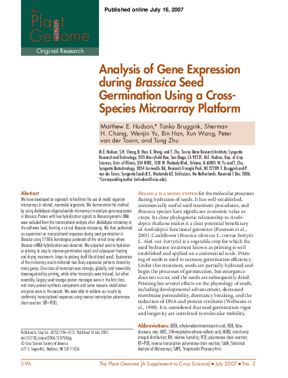 (PDF) Analysis of Gene Expression during Seed Germination Using a Cross-Species Microarray Platform