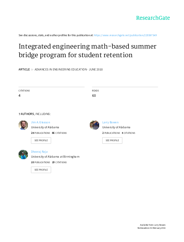 (PDF) Integrated Engineering Math-Based Summer Bridge Program for ...