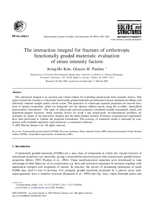 (PDF) The interaction integral for fracture of orthotropic functionally graded materials ...