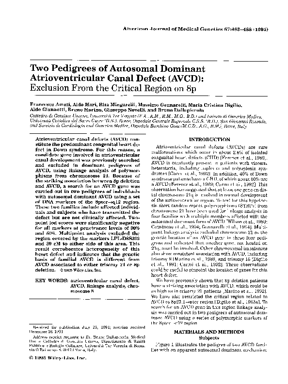 (PDF) Two pedigrees of autosomal dominant atrioventricular canal defect ...
