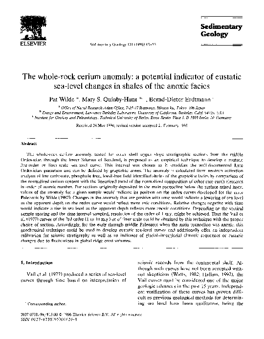 (PDF) The whole-rock cerium anomaly: a potential indicator of eustatic ...
