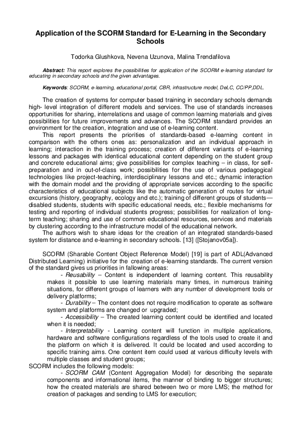 (PDF) Application of the SCORM Standard for E-Learning in the Secondary ...