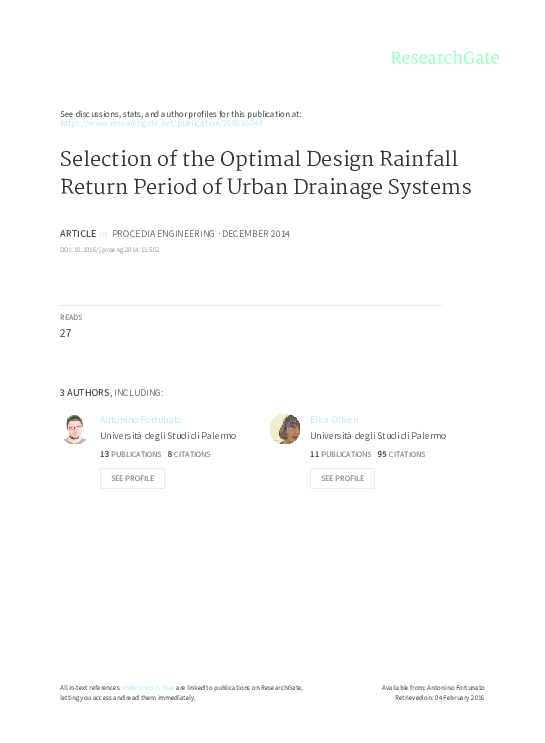 (PDF) Selection of the Optimal Design Rainfall Return Period of Urban ...