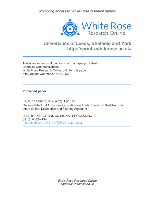 Pdf Reduced Rank Stap Schemes For Airborne Radar Based On Switched Joint Interpolation