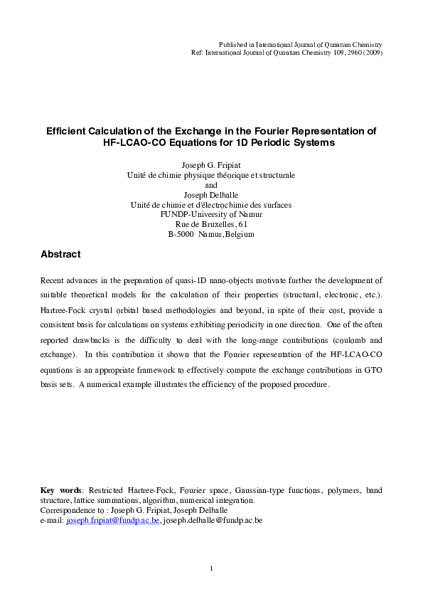 (PDF) Efficient calculation of the exchange in the Fourier representation of HF-LCAO-CO ...