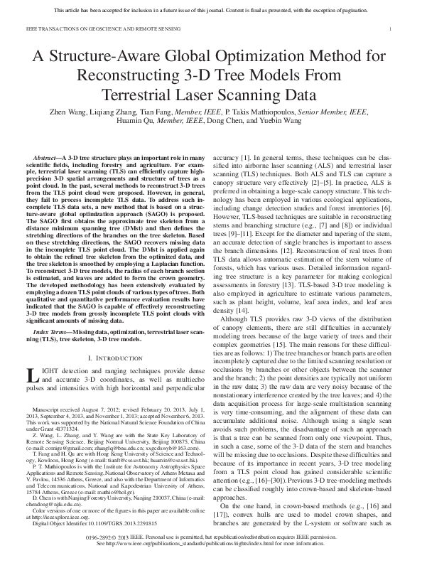 Pdf A Structure Aware Global Optimization Method For Reconstructing 3 D Tree Models From