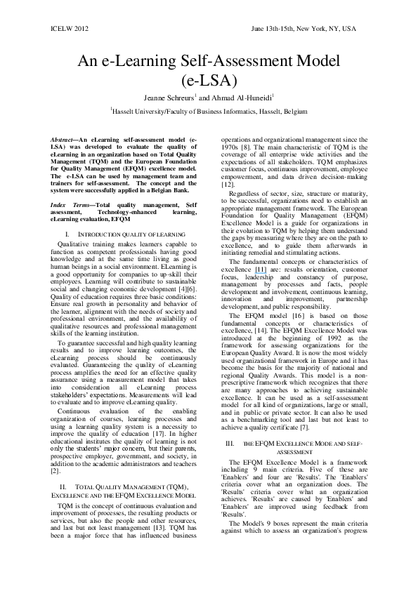 (PDF) e-Learning Self assessment model (e-LSA)