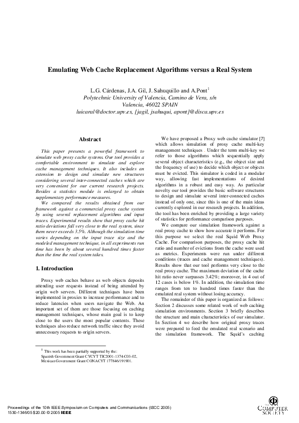 (PDF) Emulating Web Cache Replacement Algorithms versus a Real System