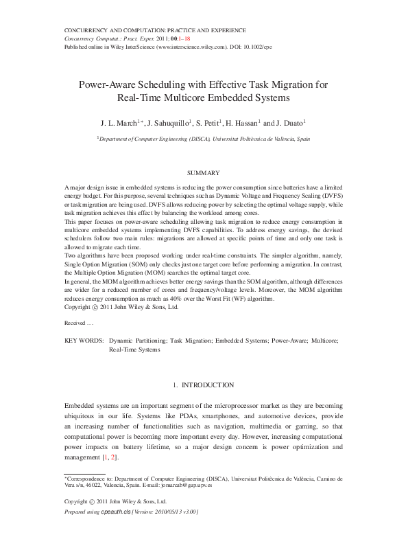 (PDF) Power-aware scheduling with effective task migration for real-time multicore embedded systems