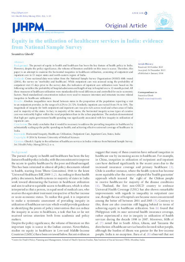 (PDF) Equity in the Utilization of Healthcare Services in India ...