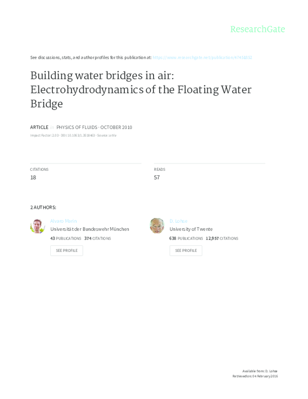 (PDF) Building water bridges in air: Electrohydrodynamics of the ...