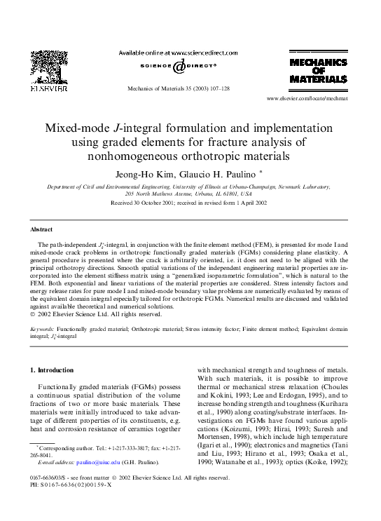 (PDF) Mixed-mode J-integral formulation and implementation using graded elements for fracture ...
