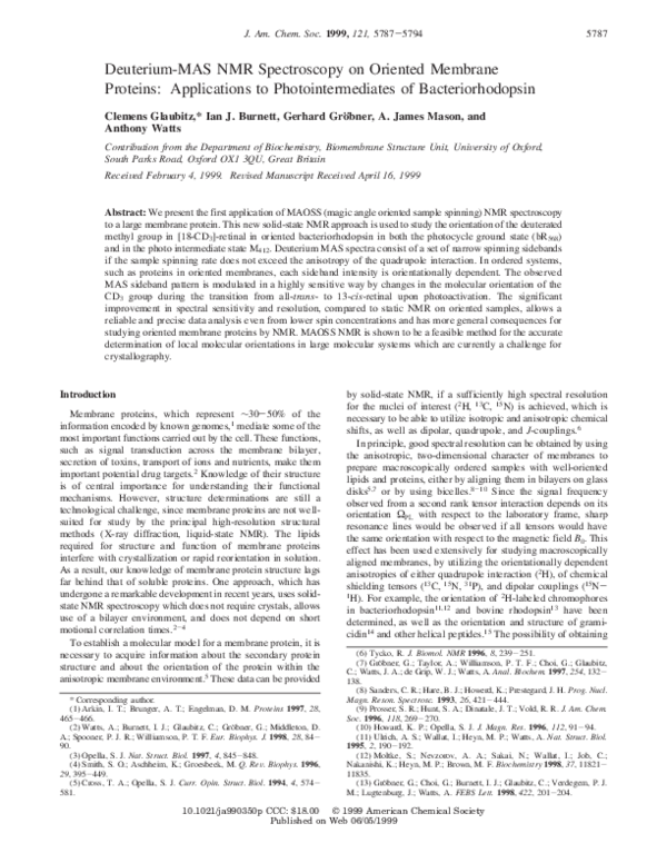 (PDF) Deuterium-MAS NMR Spectroscopy on Oriented Membrane Proteins ...