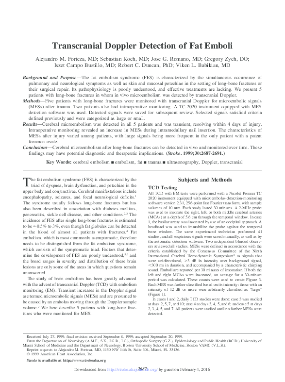 (PDF) Transcranial Doppler Detection of Fat Emboli