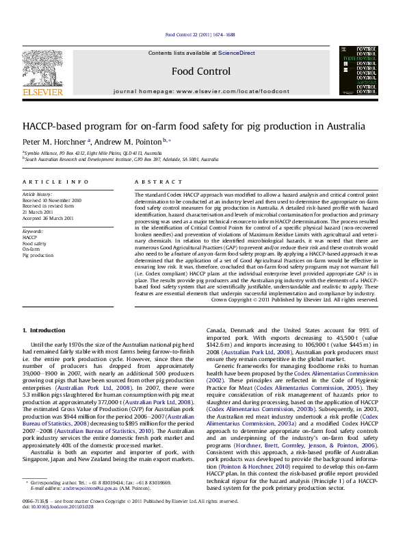 (PDF) HACCP-based program for on-farm food safety for pig production in ...