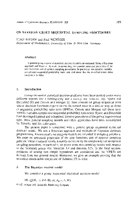 (PDF) On Bayesian group sequential sampling procedures