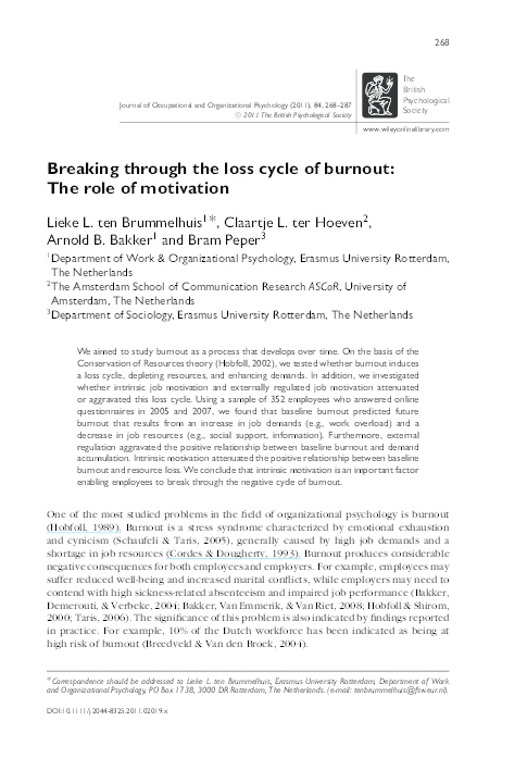 (PDF) Breaking through the loss cycle of burnout: The role of motivation