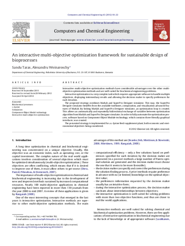 Pdf An Interactive Multi Objective Optimization Framework For Sustainable Design Of
