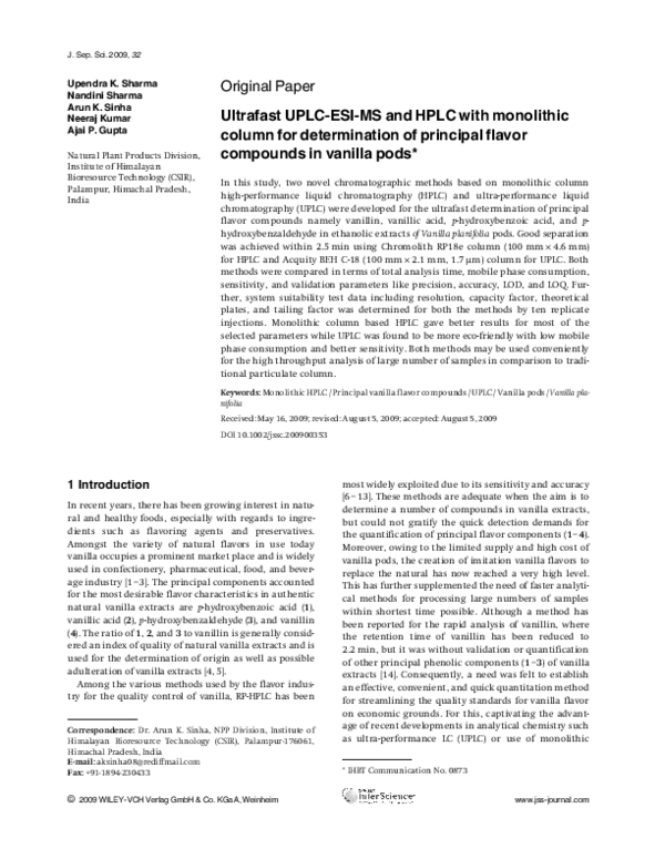 (PDF) Ultrafast UPLC-ESI-MS and HPLC with monolithic vanillin personal