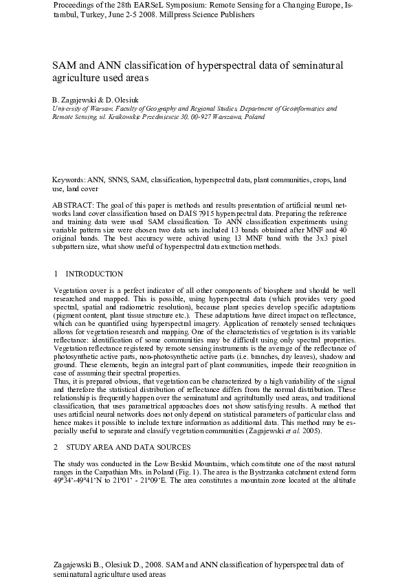 (PDF) SAM and ANN classification of hyperspectral data of seminatural ...