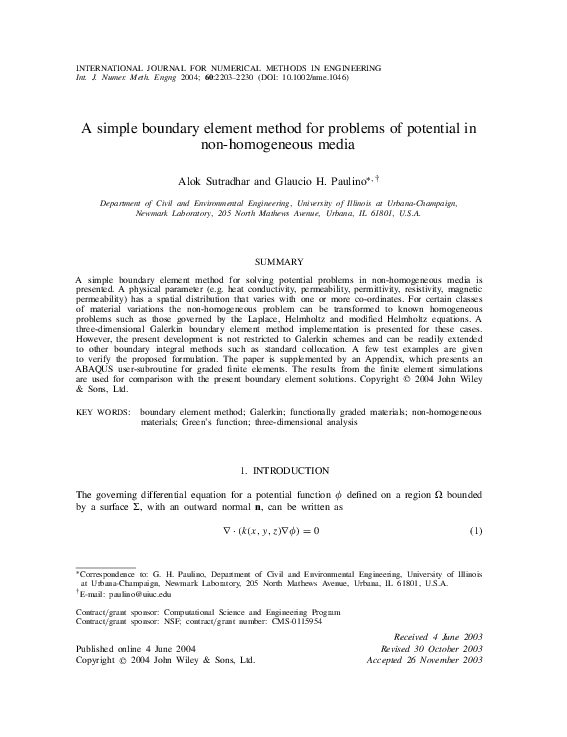 (PDF) A simple boundary element method for problems of potential in non-homogeneous media