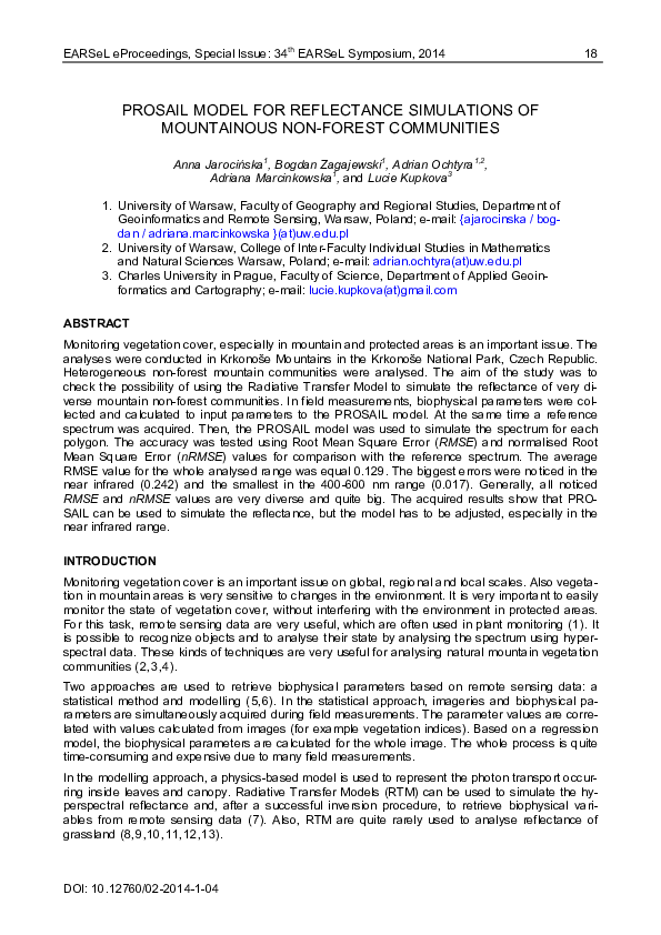 (PDF) PROSAIL MODEL FOR REFLECTANCE SIMULATIONS OF MOUNTAINOUS NON ...