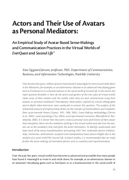(PDF) Actors and Their Use of Avatars as Personal Mediators: An empirical study of avatar-based ...