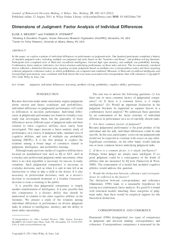 (PDF) Dimensions of Judgment: Factor Analysis of Individual Differences ...
