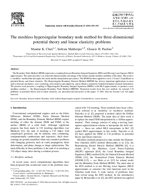 (PDF) The meshless hypersingular boundary node method for three-dimensional potential theory and ...