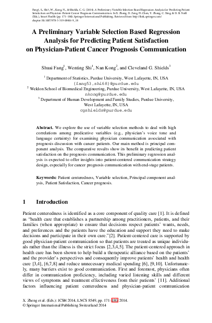 Pdf A Preliminary Variable Selection Based Regression Analysis For Predicting Patient