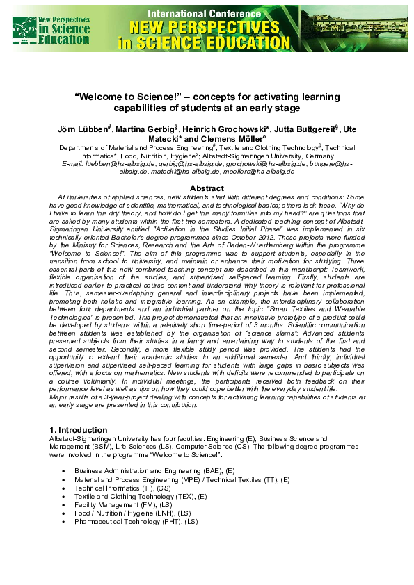 (PDF) " Welcome to Science! " – concepts for activating learning ...