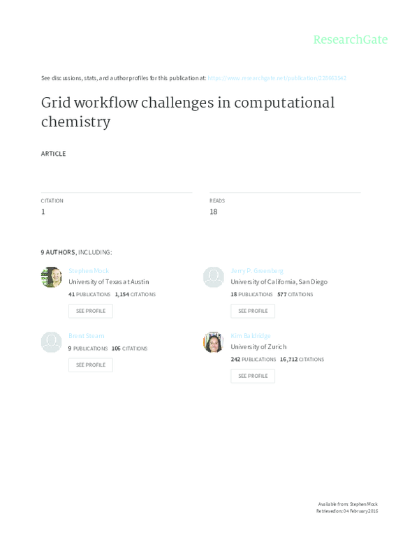 (PDF) Grid workflow challenges in computational chemistry
