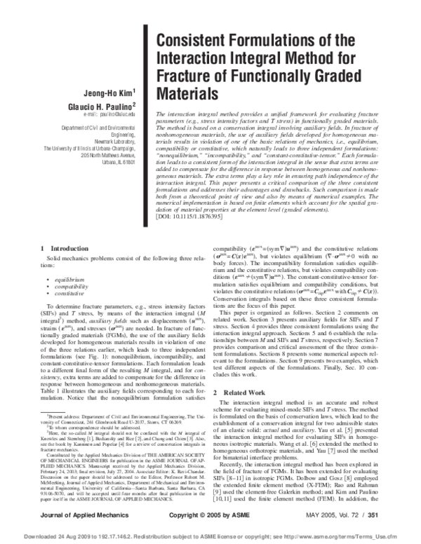 (PDF) Consistent formulations of the interaction integral method for fracture of functionally ...