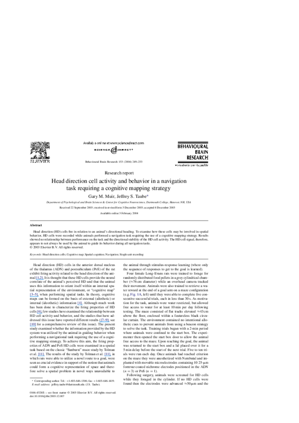 (PDF) Head direction cell activity and behavior in a navigation task requiring a cognitive ...