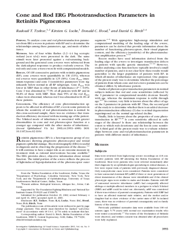 (PDF) Cone and Rod ERG Phototransduction Parameters in Retinitis Pigmentosa