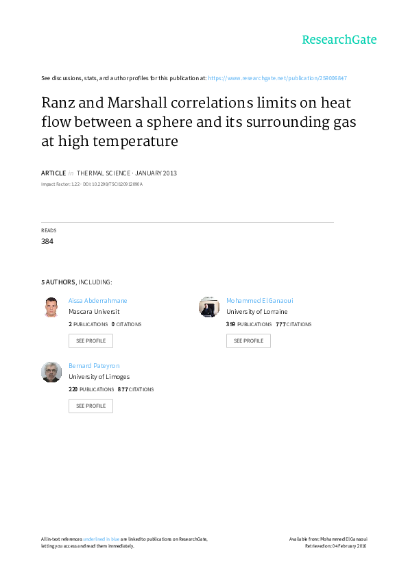 (PDF) Ranz & Marshall correlations limits on heat flow between a sphere ...