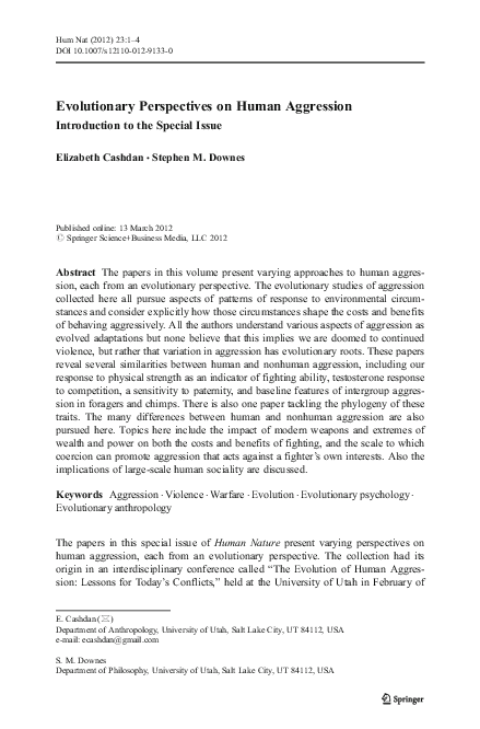 (PDF) Evolutionary Perspectives on Human Aggression : Introduction to ...