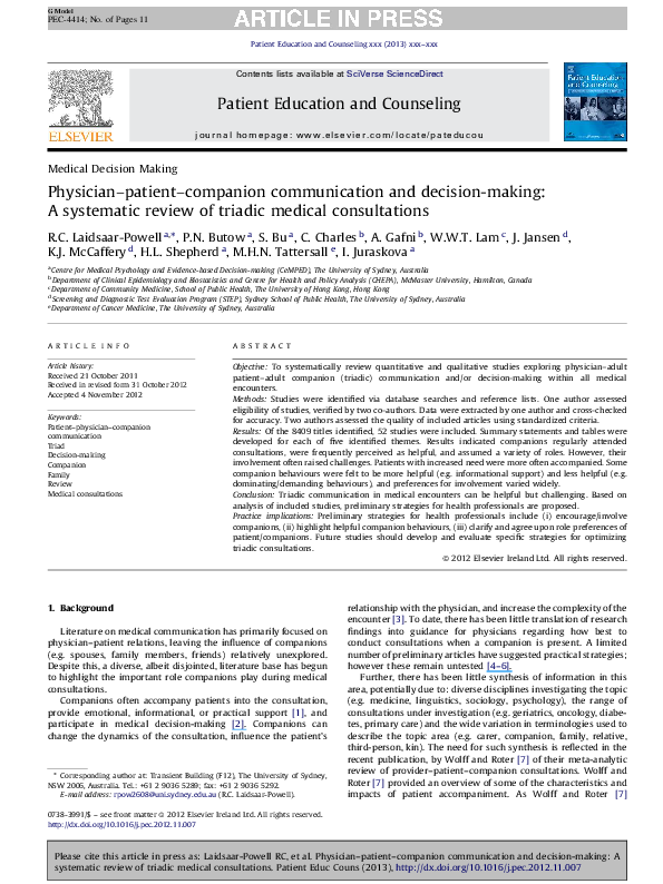 (PDF) Physician–patient–companion communication and decision-making: A ...