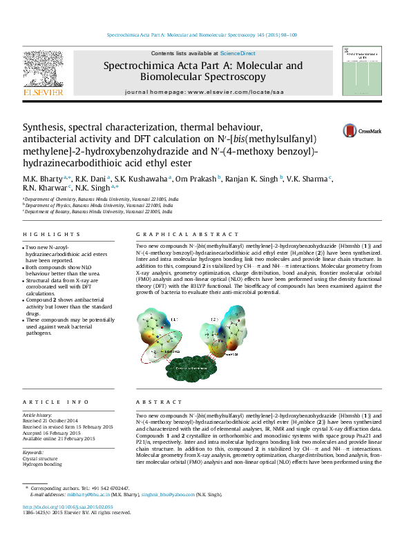 (PDF) Synthesis, Spectral Characterization, Thermal Studies and DC ...