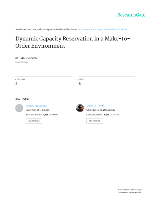 (PDF) Dynamic capacity reservation in a make-to-order environment