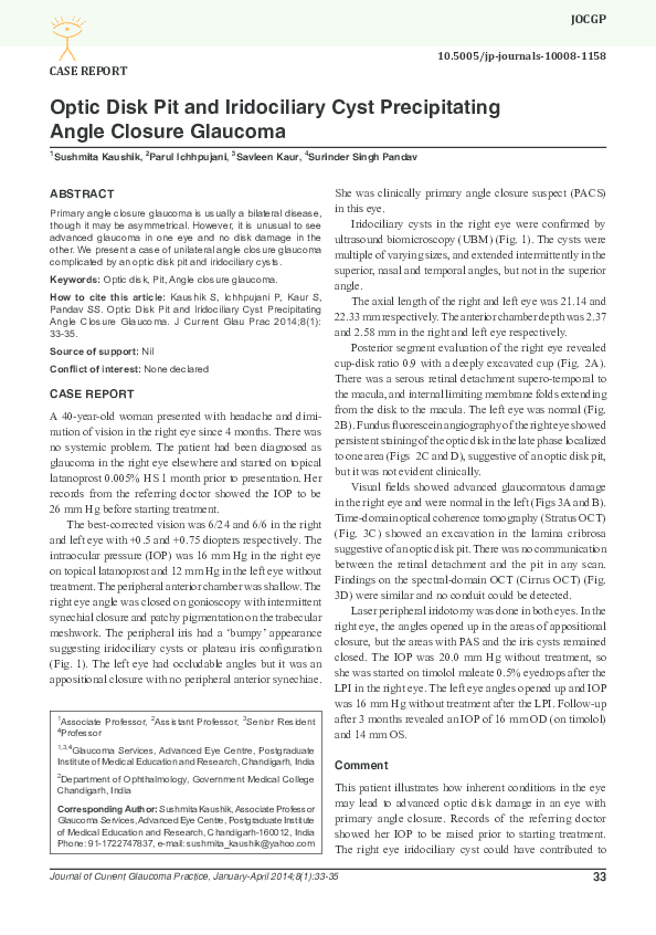 (PDF) Optic Disk Pit and Iridociliary Cyst Precipitating Angle Closure ...