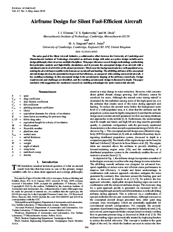 (PDF) Airframe Design for Silent Fuel-Efficient Aircraft