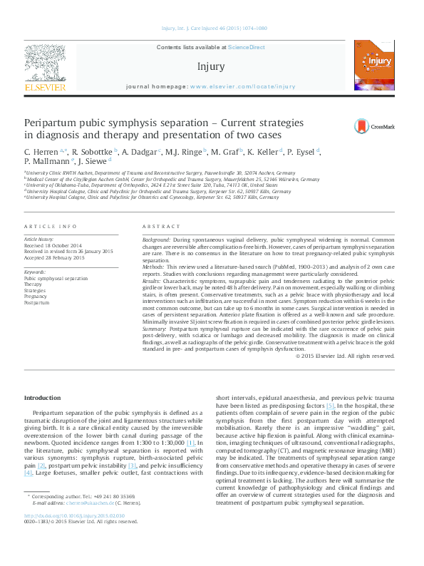 (PDF) Peripartum pubic symphysis separation - Current strategies in ...