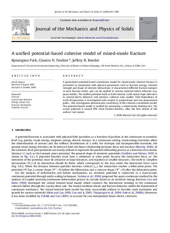 (PDF) A unified potential-based cohesive model of mixed-mode fracture