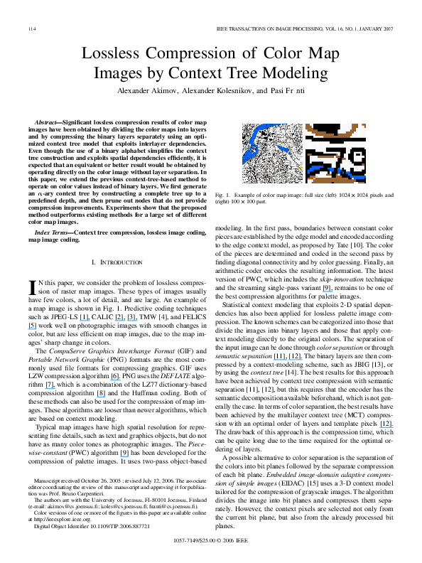 Pdf Lossless Compression Of Color Map Images By Context Tree Modeling