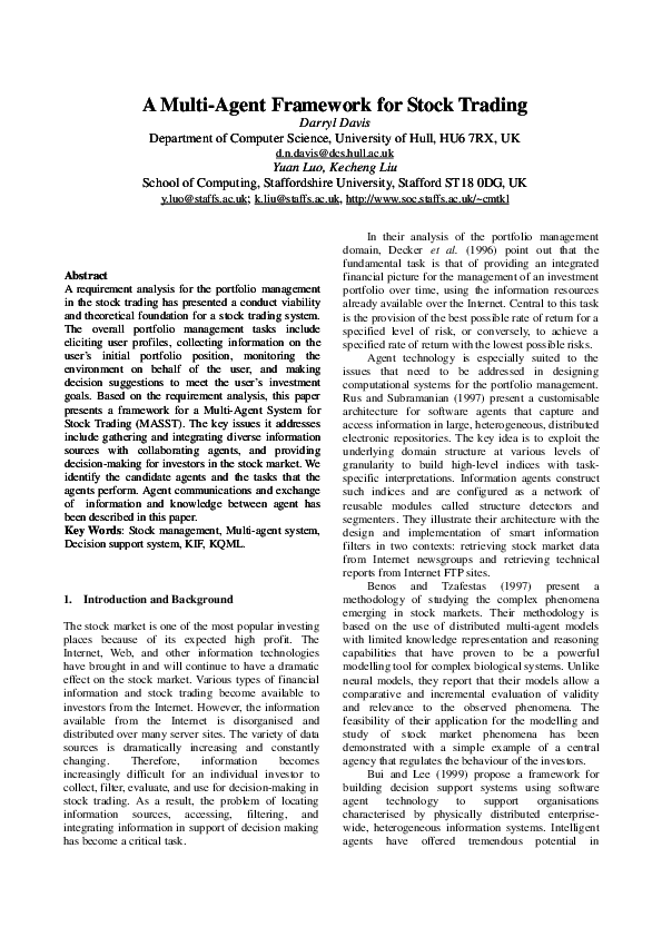 (PDF) A multi-agent framework for stock trading
