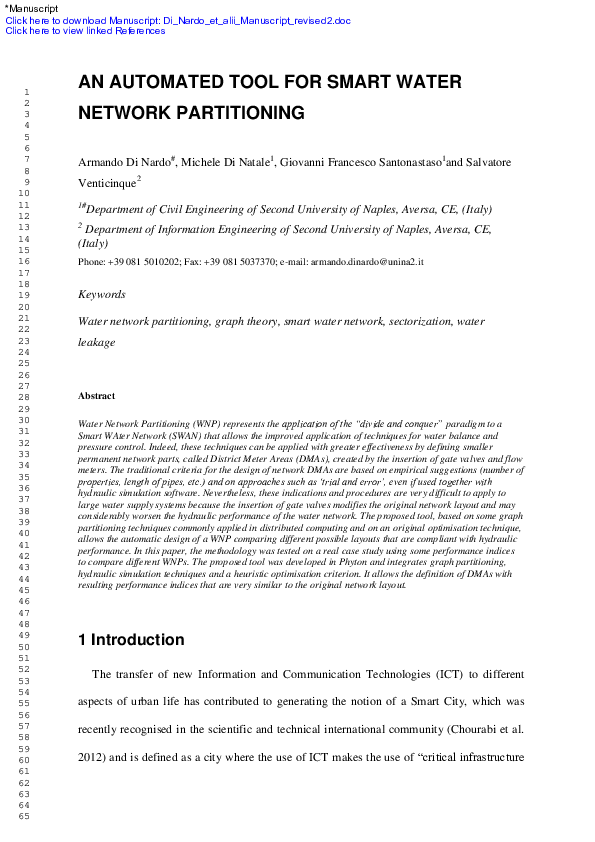 Pdf An Automated Tool For Smart Water Network Partitioning