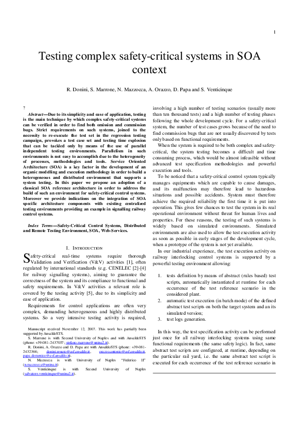 (PDF) Testing complex safety-critical systems in SOA context