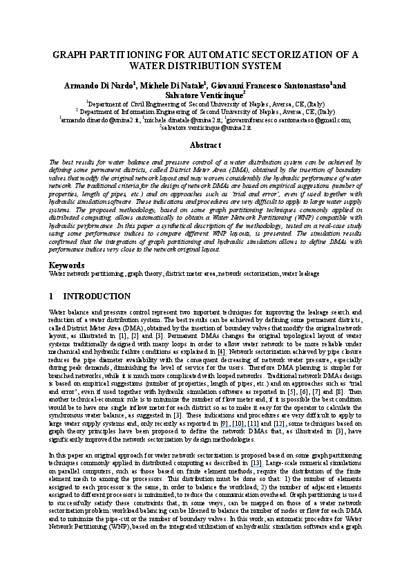 Pdf Graph Partitioning For Automatic Sectorization Of A Water