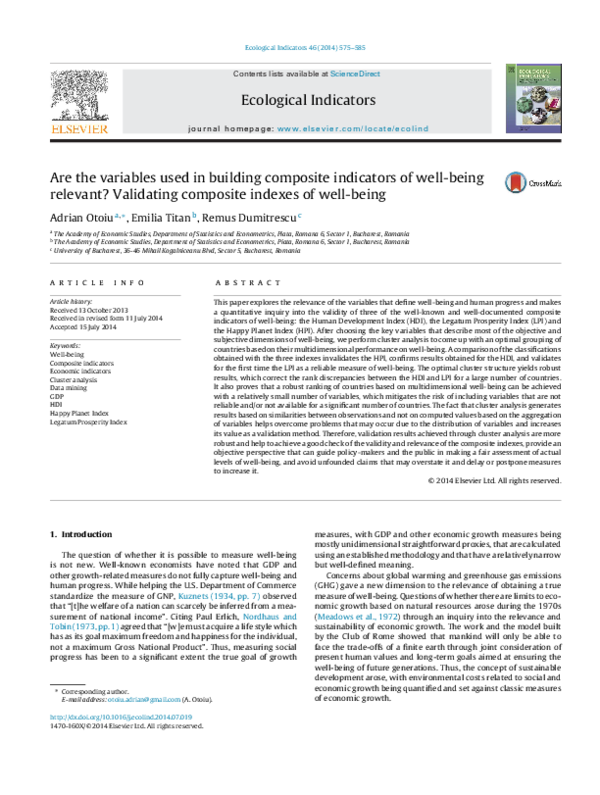 (PDF) Are the variables used in building composite indicators of well-being relevant? Validating ...